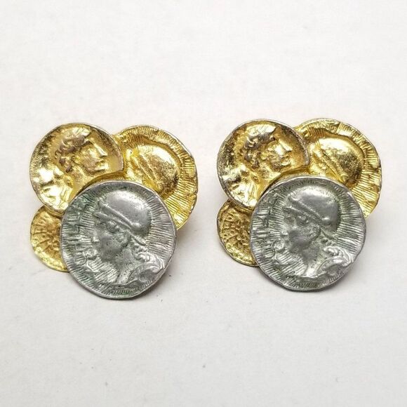 Vintage | Jewelry | Vintage Coin Cluster Clip On Earringsgold Tone Faux ...